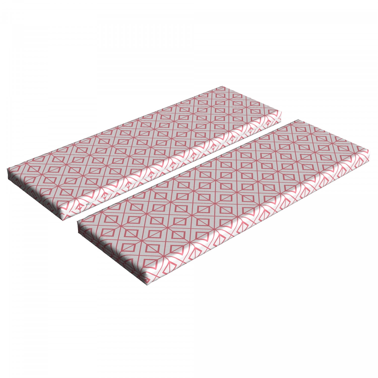 Pink Bench Cushion Set of 2, Vintage Retro Tile with Geometrical Shapes ...