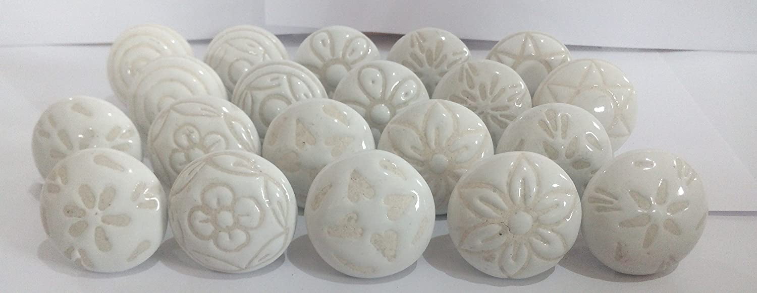 20 X Mix Vintage Look White Creame Creme Flower Ceramic Knobs Door Handle Cabinet Drawer ...