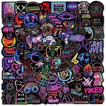 100 Pcs Cool Neon Stickers, Waterproof Vinyl Stickers Pack for Water ...