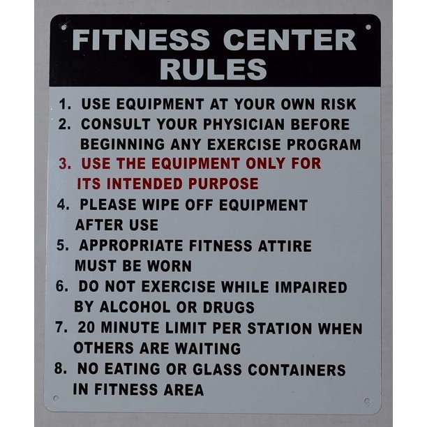 Fitness Center Rules Sign-Vertical (White,Aluminium 10x12) (ref-2201 ...