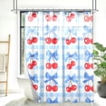 BZSMCE Cherry Blue Bow Grid Pattern Pattern Bathroom Shower Curtain Set ...