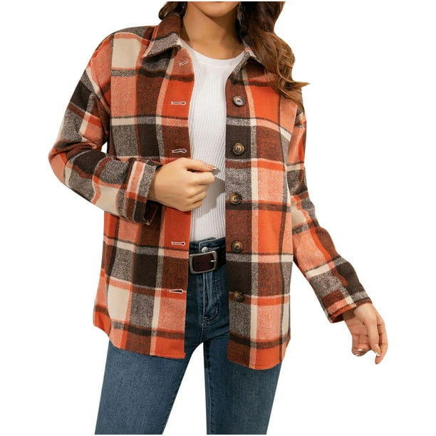 jsaierl Womens Shacket Jacket Flannel Shacket Fall Plaid Jackets Long ...