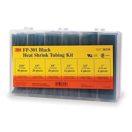 3M FP301-3/16 TO 1-BLACK-5-102 PC KITS Heat Shrink Tubing Kit,Black,102 ...
