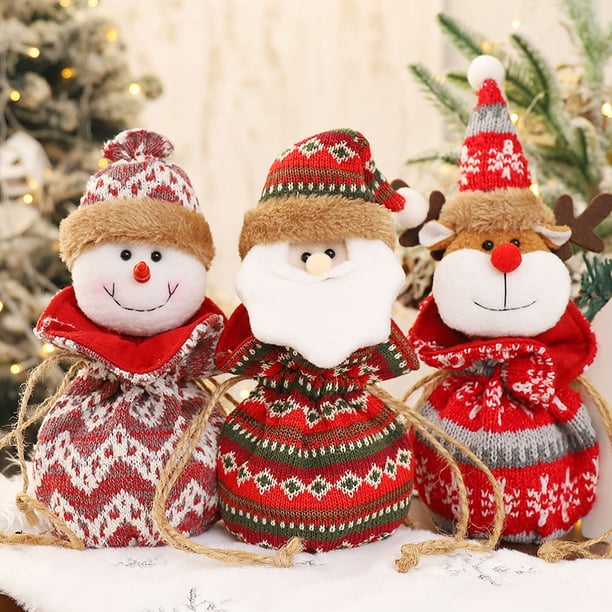 Christmas Drawstring Sack Candy Fruit Stripe Multifunctional Knitted ...