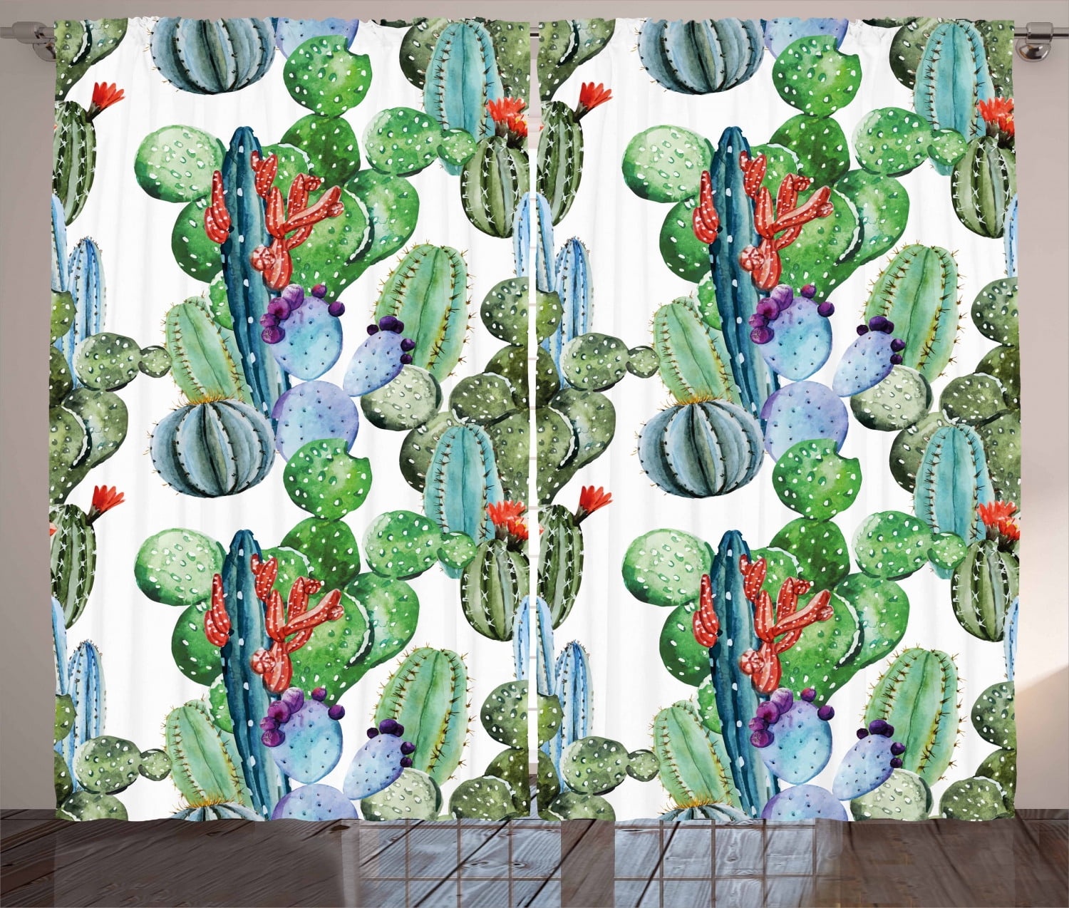 Cactus Curtains 2 Panels Set, Different Cactus Types in Watercolors ...