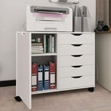 Natwind 5-Drawer Wood Printer Stand with Charging Socket, Mobile File ...
