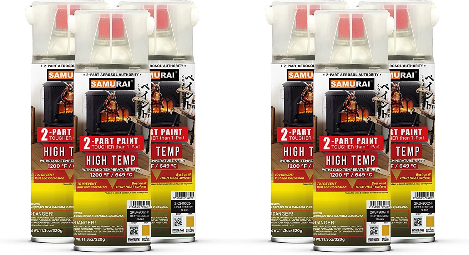 Samurai 2-Part Spray Paint for Household - High Temp (Black, Pack of 6 ...