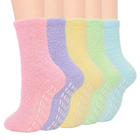 5 Pairs Women Warm Super Soft Plush Slipper Sock Winter Fluffy ...