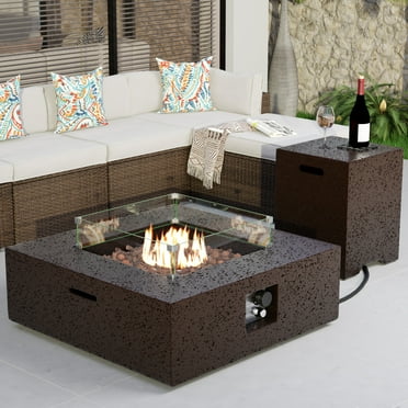 COSIEST Outdoor Propane Fire Pit Coffee Table with Bronze Round Base ...