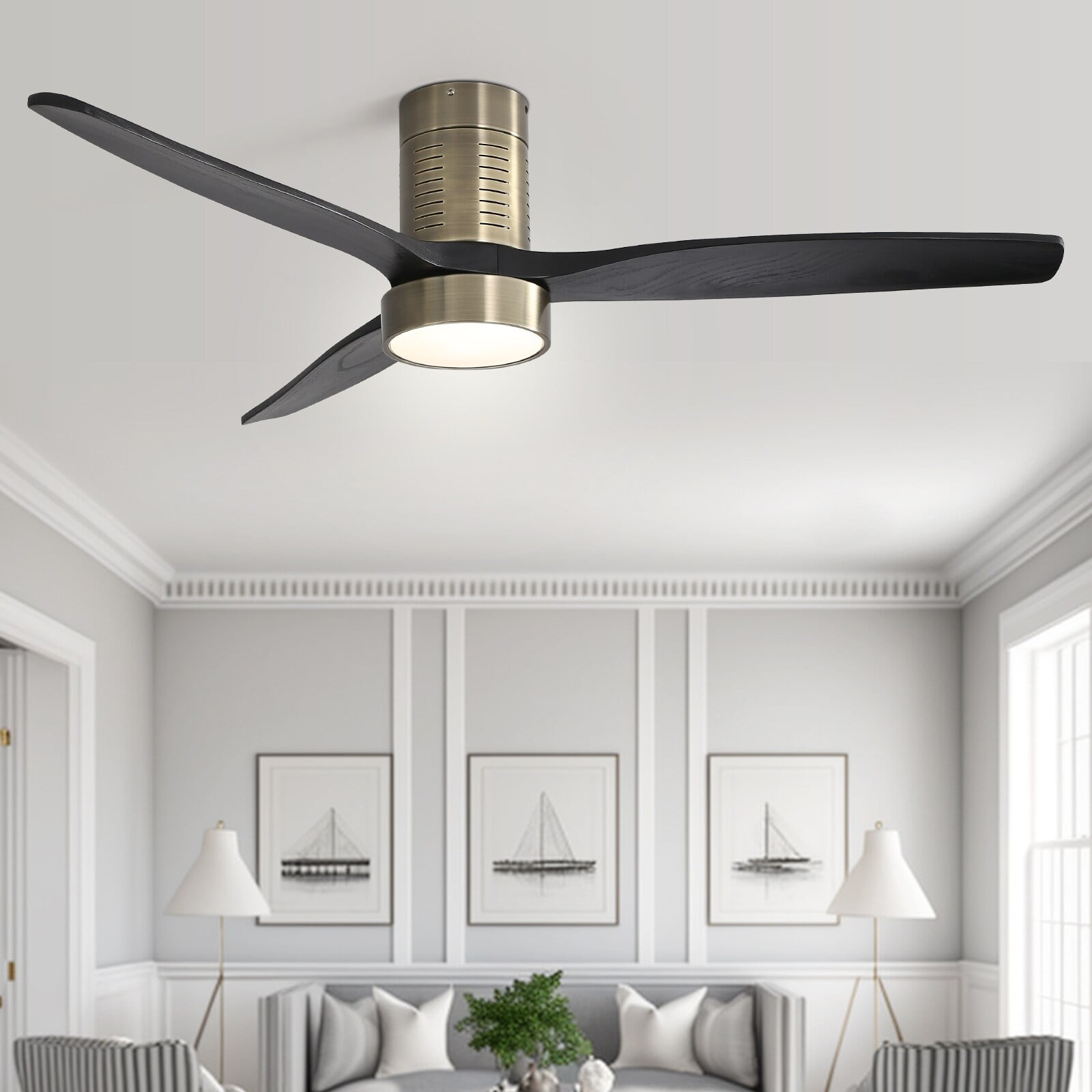 52 Inch Flush Mount Ceiling Fan with Light and Remote Control,3 Blades ...