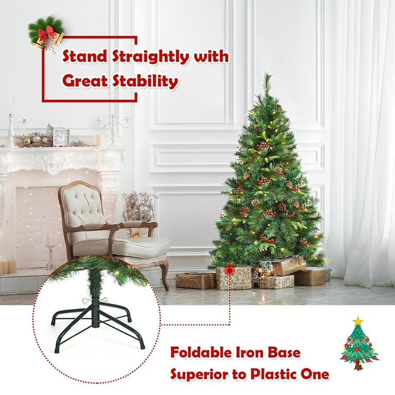 Costway 5ft Prelit Hinged Pe Artificial Christmas Tree W 150 Led