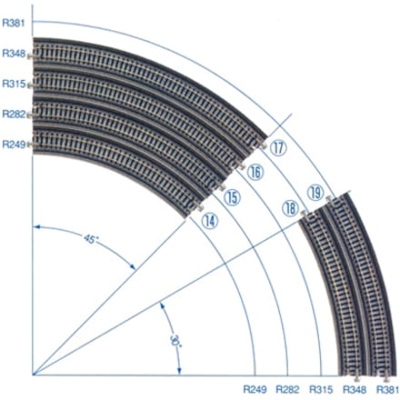 Kato 282mm (11") Radius 45 Single Track Viaduct Curve Track [2 pcs ...
