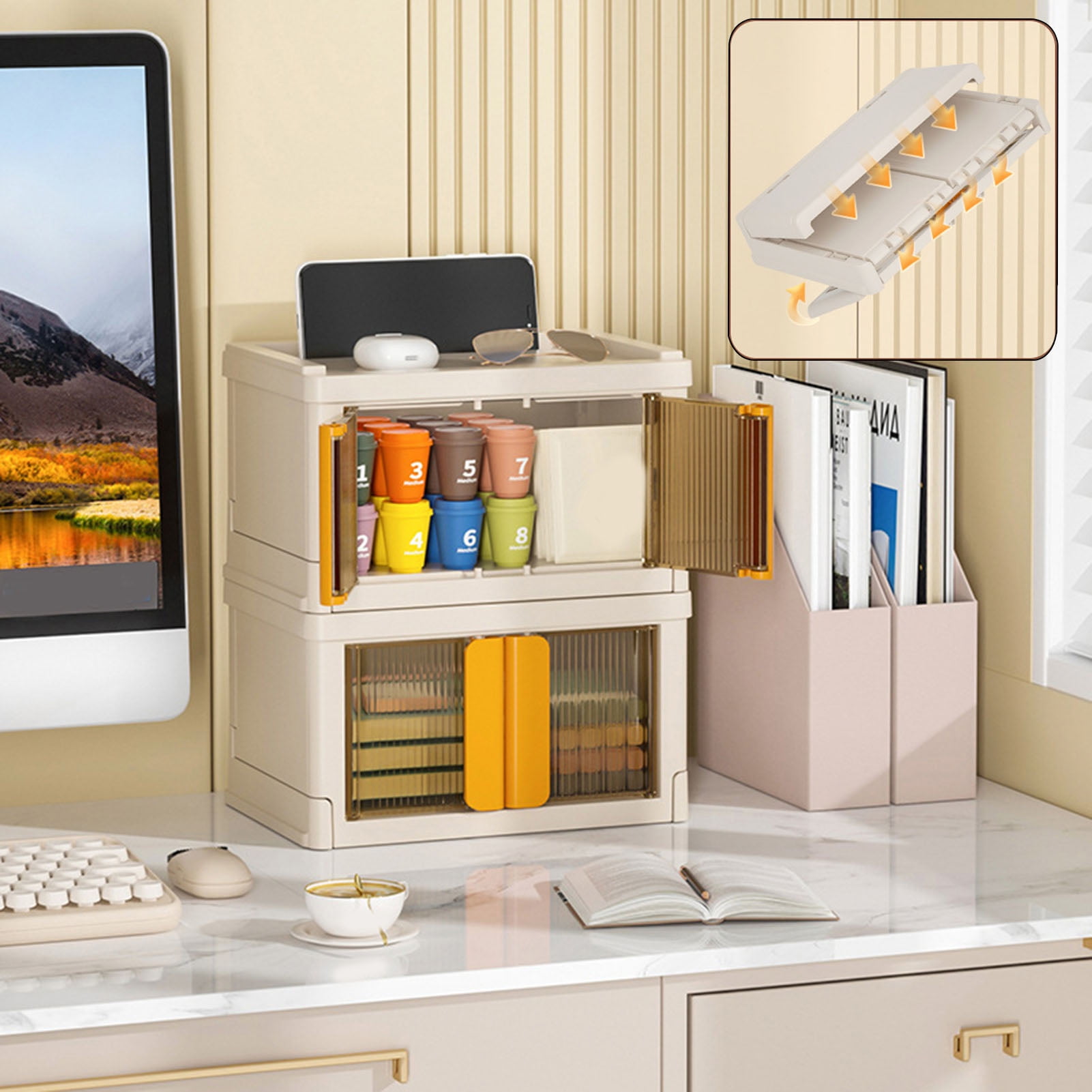 Double-Door Foldable Sundries Storage Box with Phone Stand - Ideal ...