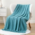 "Battilo Cozy Teal Throw Blanket with Braided Fringe, Comfortable Sofa ...