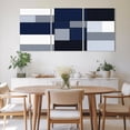 Black Blue Patchwork Canvas Wall Art 3 Panels, Abstract Geometric Art ...