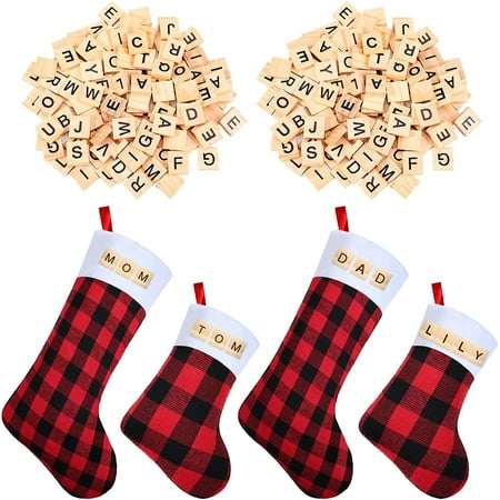 Christmas Stockings Set, 4 Pieces Black Red Buffalo Plaid Xmas ...