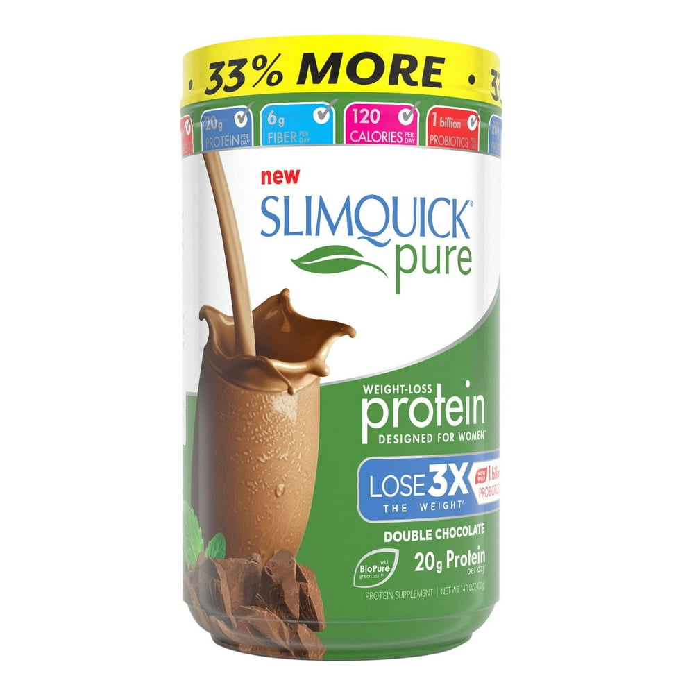 SlimQuick Pure Protein Powder, Double Chocolate, 20g Protein, 0.8 Lb ...