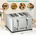 Costway Stainless Steel 4 Slice Toaster Extra-Wide Slot 6 Shade Setting ...