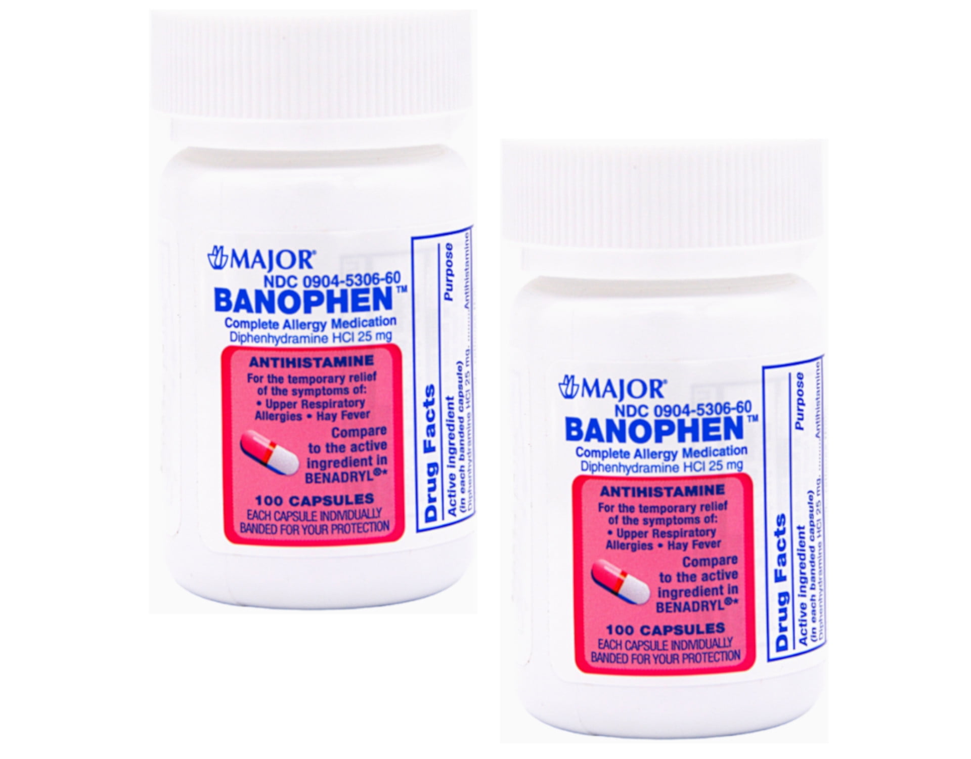 Banophen Allergy Relief Diphenhydramine 25 mg Strength Capsule 100 per ...