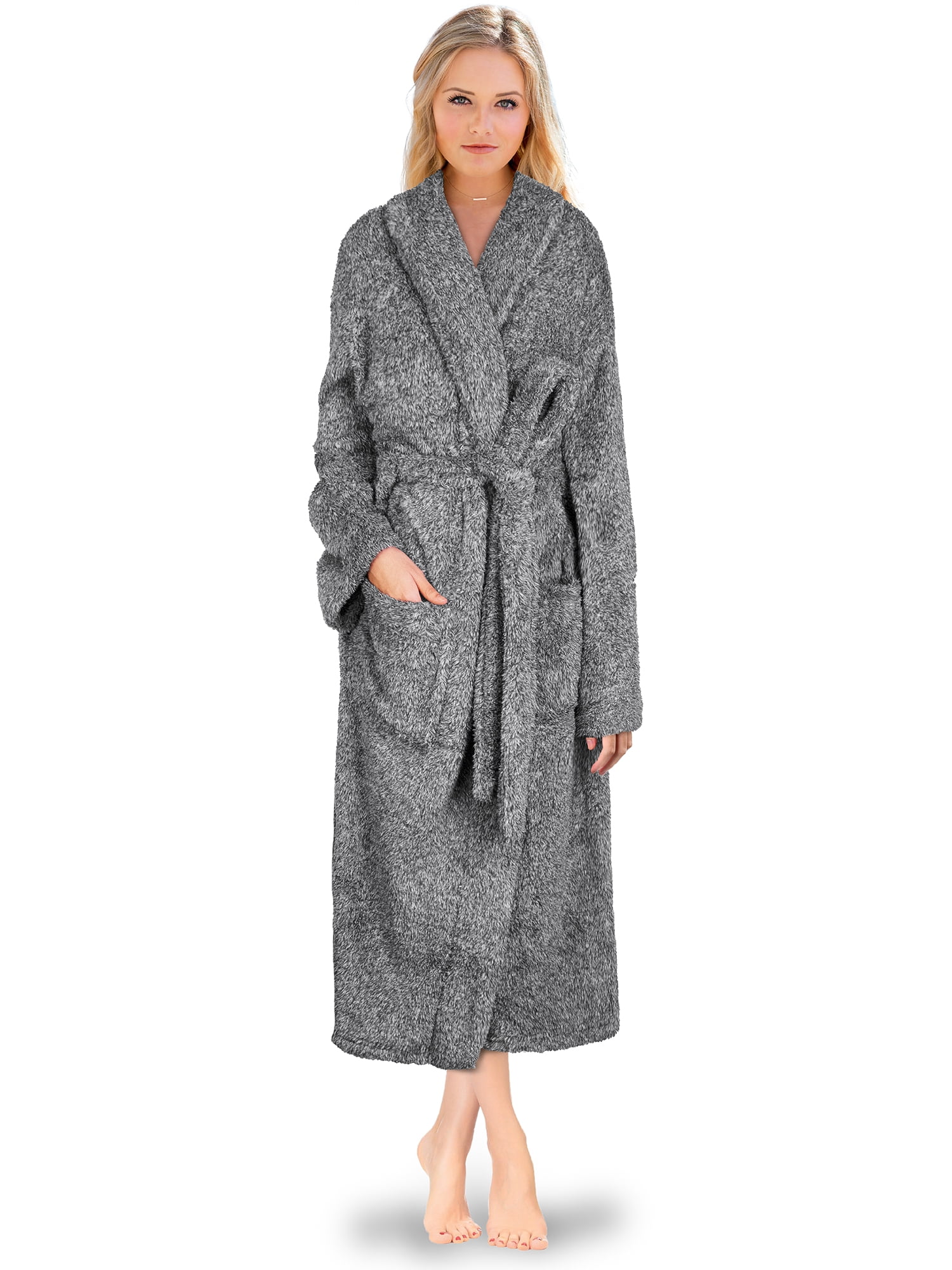 PAVILIA Premium Women Plush Soft Robe Fluffy Warm Fleece Sherpa Shaggy Bathrobe (L/XL, Heather ...