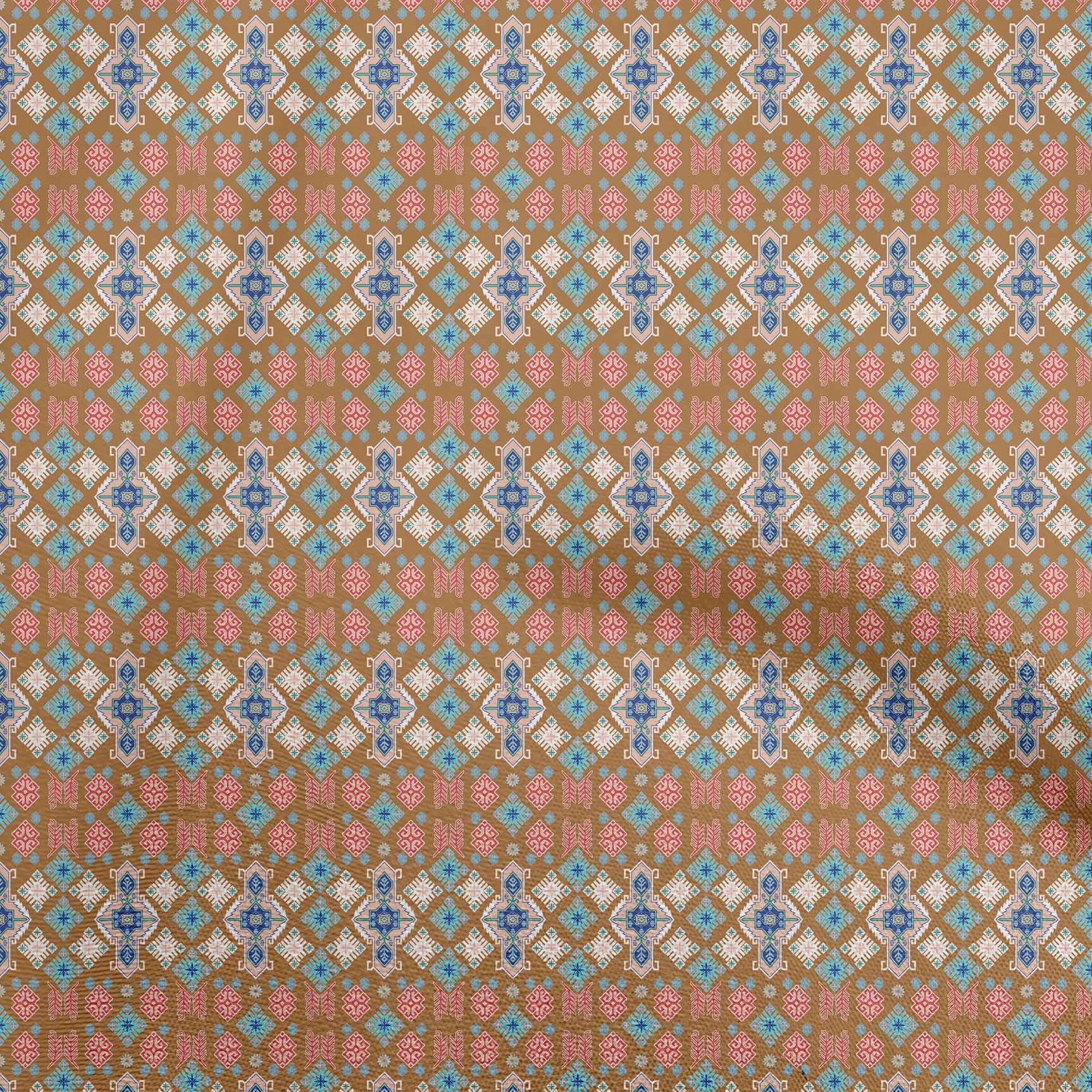 oneOone Silk Tabby Tawny Brown Fabric Asian Kilim Sewing Material Print ...