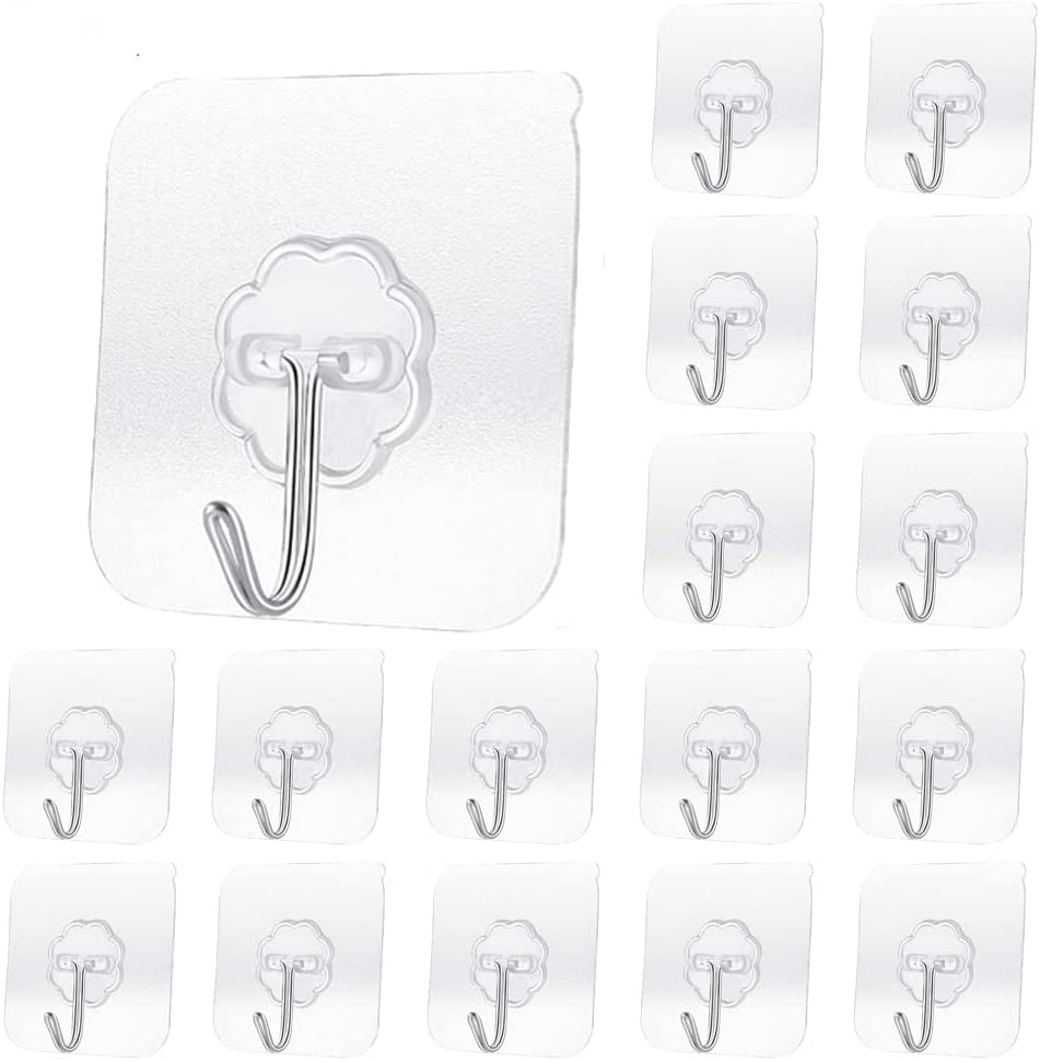Transparent Adhesive Hooks 30 lb(Max), Waterproof and Oilproof Reusable ...