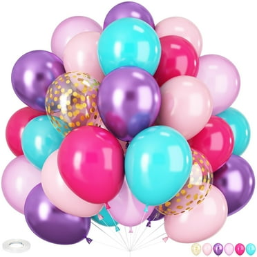 Prextex 75 Premium 12-Inch Party Balloons with Ribbons | Black, Red ...