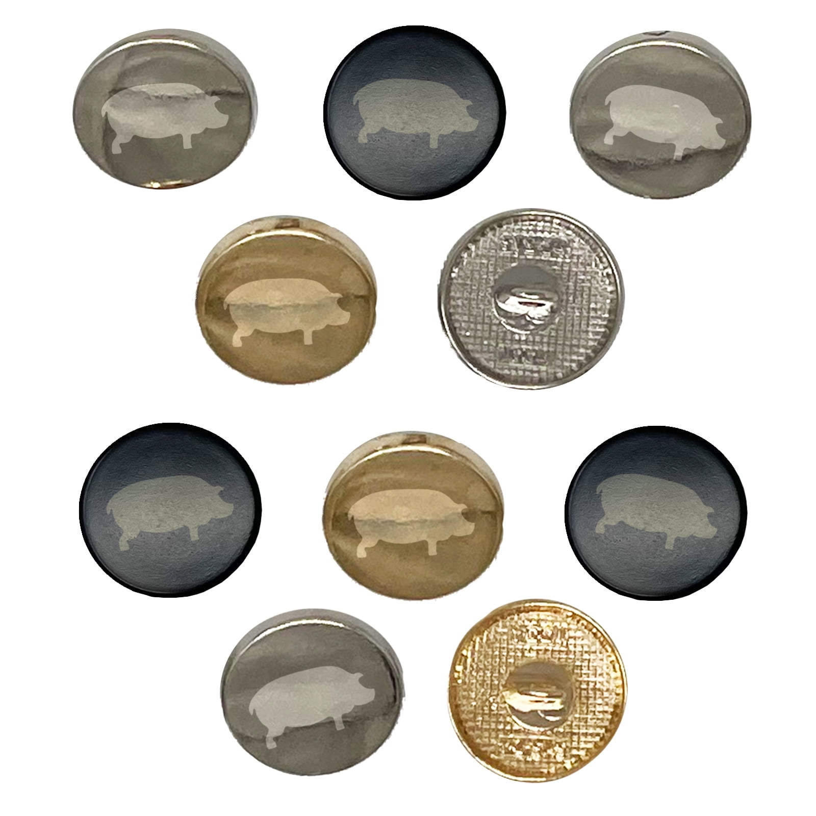 Pig Solid Side View Set of 10 Metal 0.6" (15mm) Sewing Shank Round ...