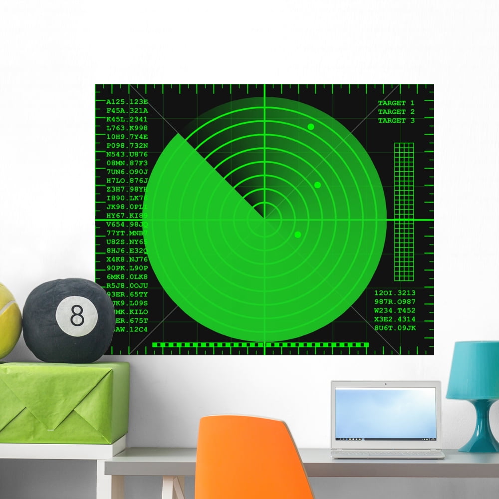 Green Radar Screen Black Wall Mural by Wallmonkeys Peel and Stick ...