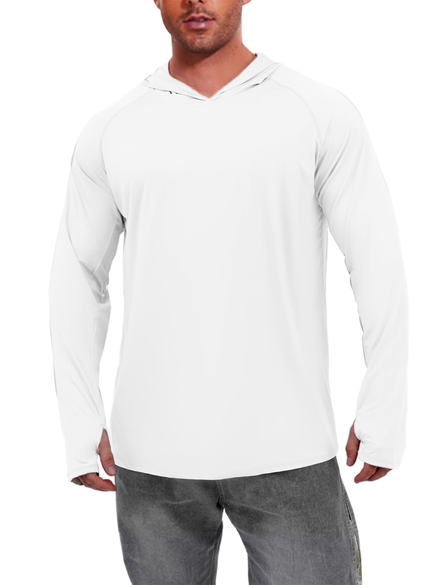 Keeccty Outdoor Rash Guard Summer Long Sleeve Thumb Hole Hooded Top For ...