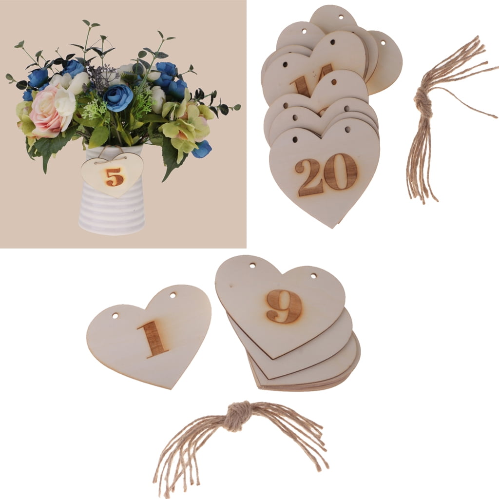 1-20 Heart Wooden Hanging Table Numbers Sign Para La Decoración De La ...