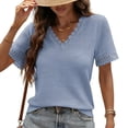 Ashirexll Short Sleeve Shirts for Women Lace Trimmed Button Down Collar ...
