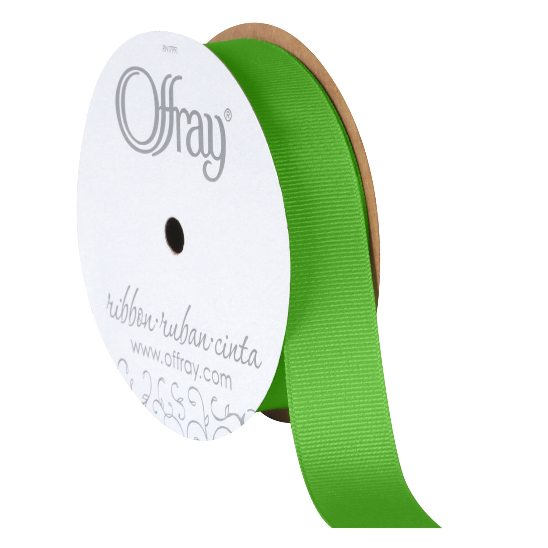 Offray Ribbon, Apple Green 7/8 inch Grosgrain Polyester Ribbon, 18 feet ...