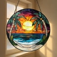 Seaside Sunset Window Art – Beach Scene in Stained Glass Style ...