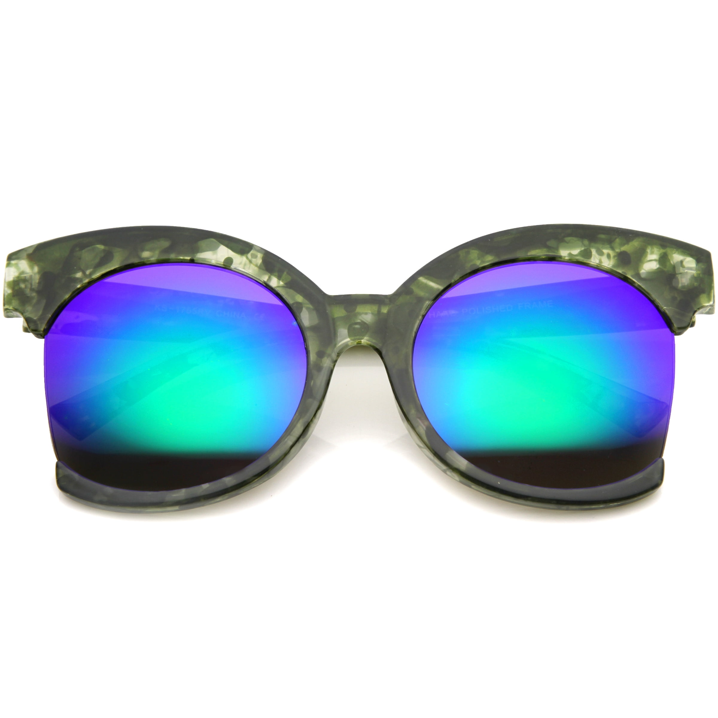 Sunglassla Unisex Womens Oversize Side Cut Marble Frame Iridescent Lens