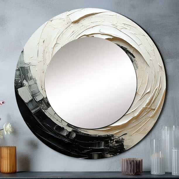 Designart "Minimalist VORTEX" Abstract Spirals Round Mirror Wall Décor ...
