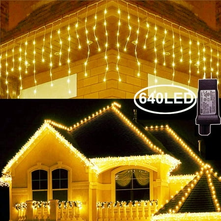 8 Modes LED Icicle Lights,65.6 FT 640 LED 120 Drops Fairy String Lights ...