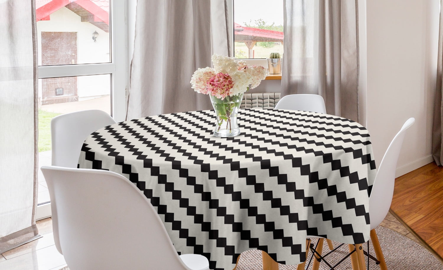 Modern Round Tablecloth, Diagonal Design Repetitive Tile Like Square ...