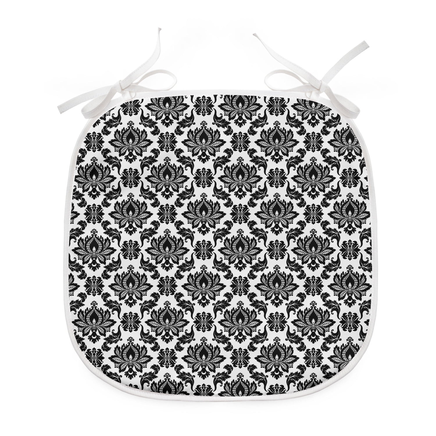 Black and White Dining Chair Pad, Monochrome Flourishes with Venetian ...