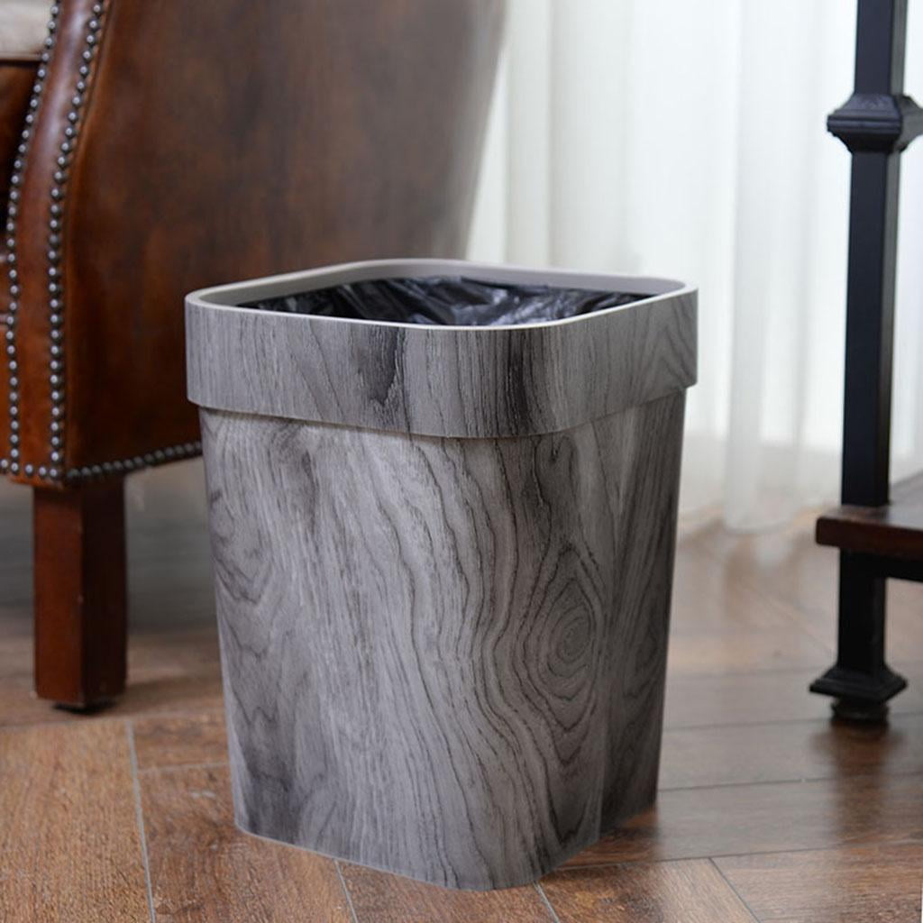 Wood Grain Waste Bins Household Creative Square Retro Style Garbage Bin ...