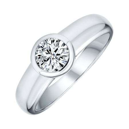 Personalize Modern Simple Minimalist 1CT Cubic Zirconia AAA CZ Bezel Set Round Solitaire Promise ...