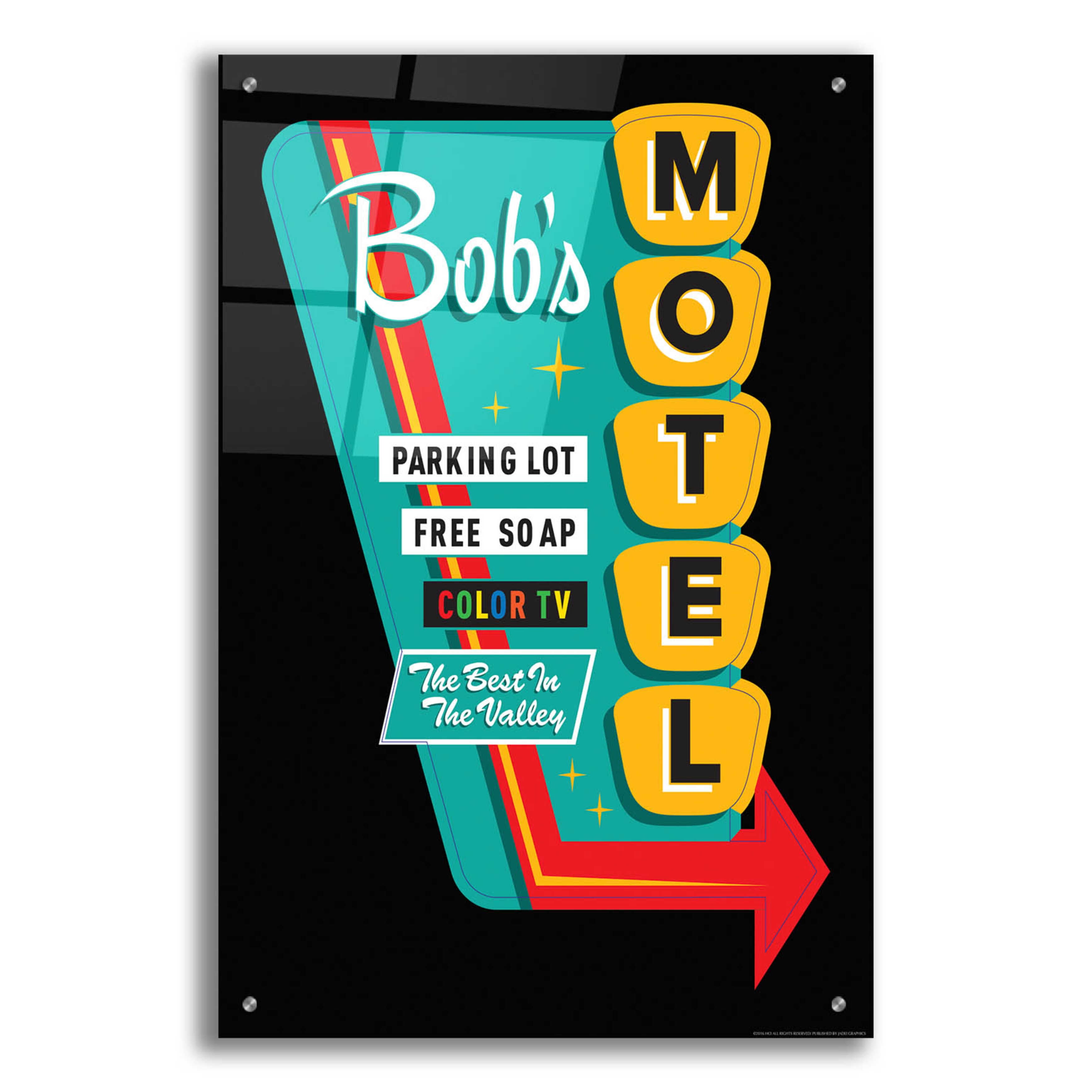 Epic Art 'Bob's Motel In Black' by JJ Brando, Acrylic Glass Wall Art ...