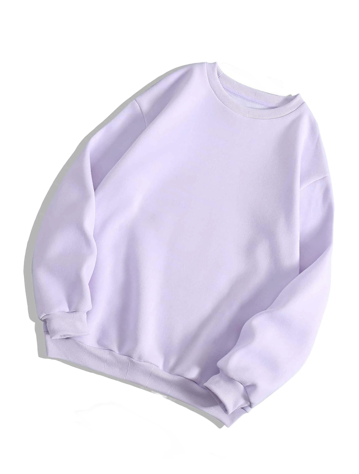 Casual Plain Round Neck Pullovers Long Sleeve Mauve Purple Women