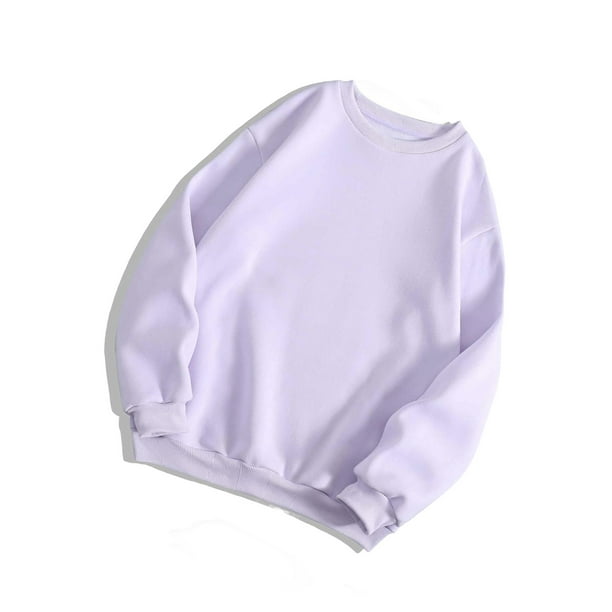 Casual Plain Round Neck Pullovers Long Sleeve Mauve Purple Women