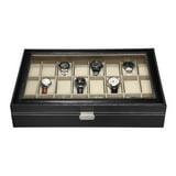 Zimtown New 24 Slot Watch Box Leather Display Case Organizer Top Glass ...
