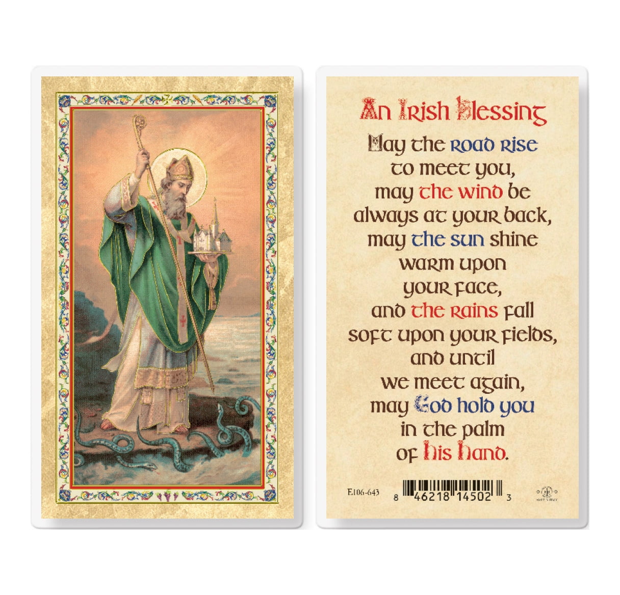 St. Patrick - An Irish Blessing Gold-Stamped Laminated Catholic Prayer ...