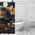 Cat Sleeping Bookshelf Books Art Shower Curtain Set with Hooks Plastic ...