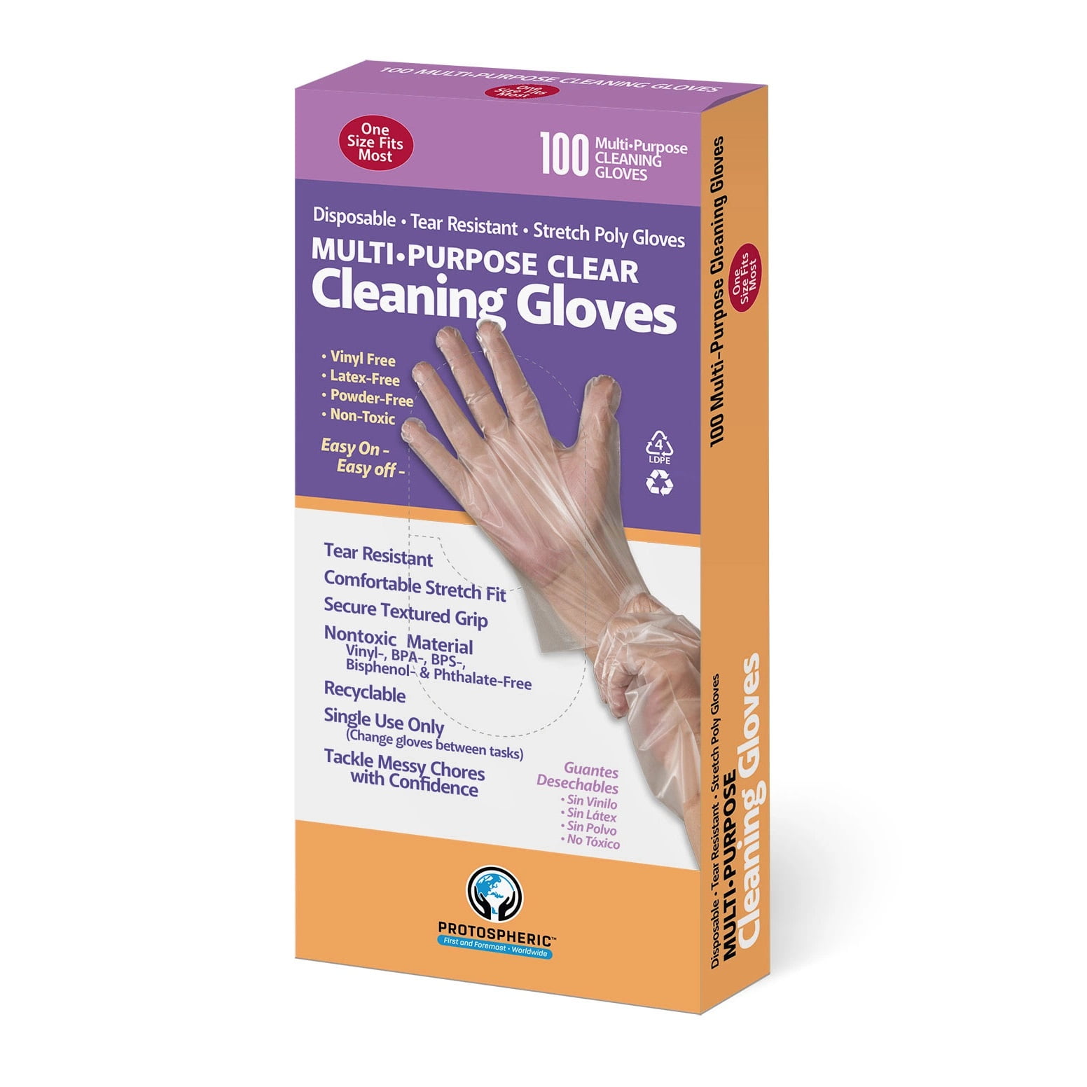 Protospheric Disposable Multi-Purpose Cleaning Gloves, Clear (100 ct ...