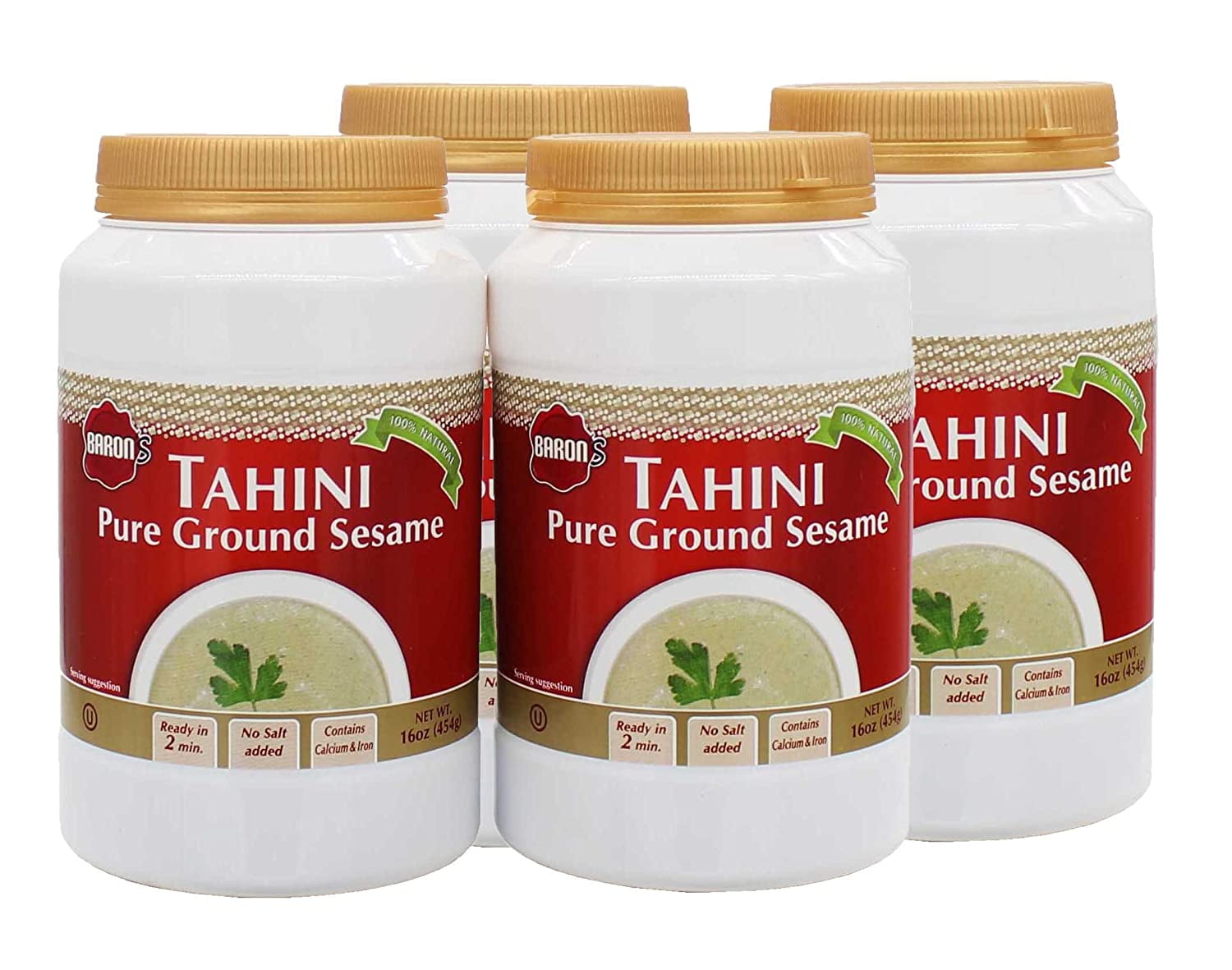 Baron's Kosher 100% Pure Ground Sesame Tahini 16-ounce Jars (Pack of 4 ...