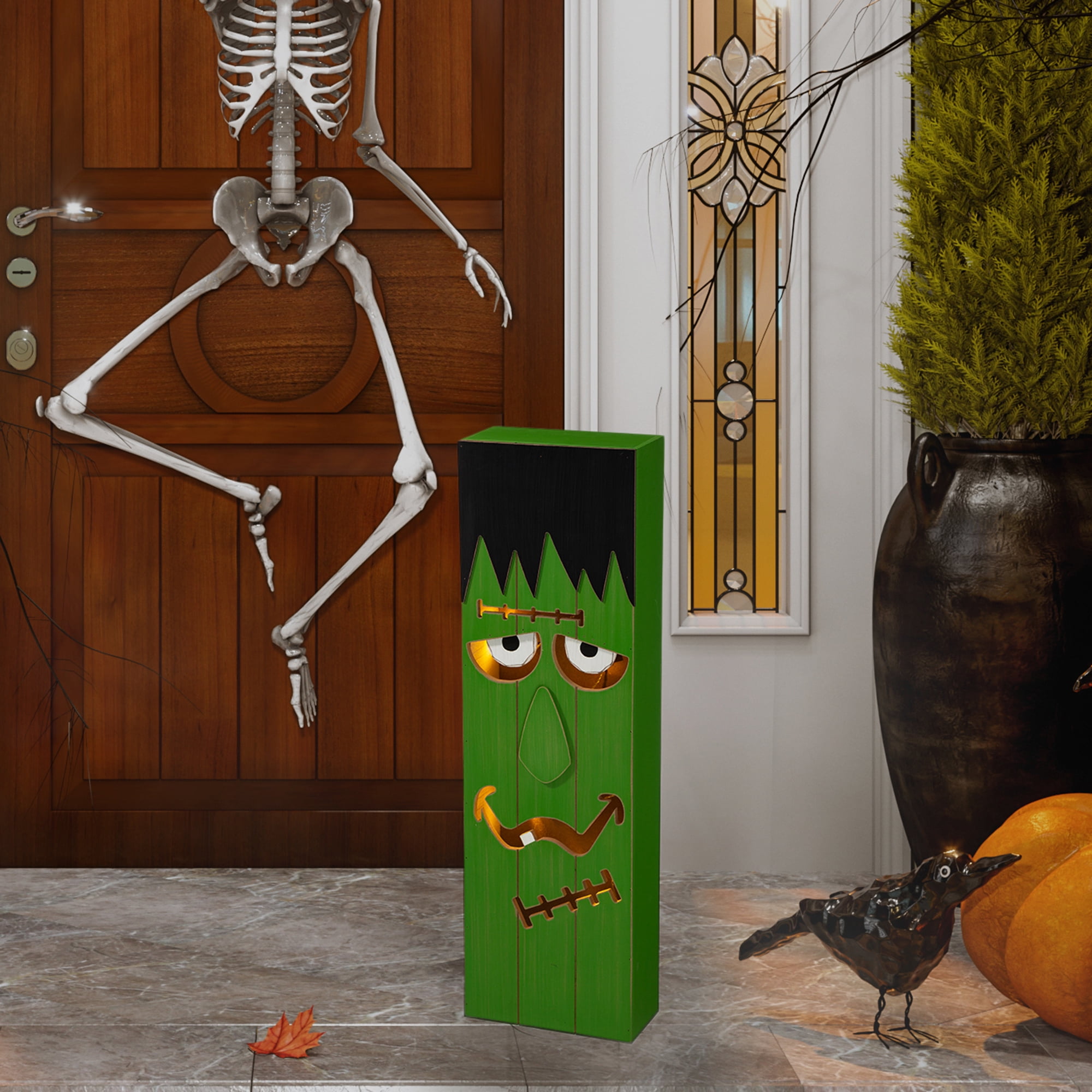 Glitzhome Lighted Wooden Frankenstein Porch Decor Creative Halloween ...